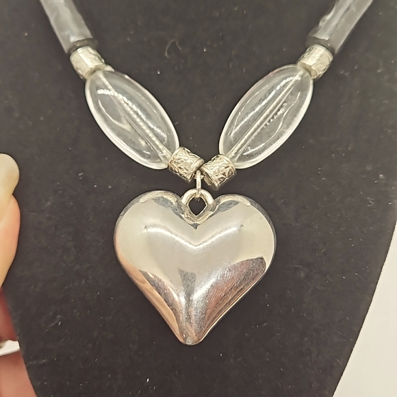 Vclm | Jewelry | Vclm Silver Toned Puff Heart Necklace | Poshmark